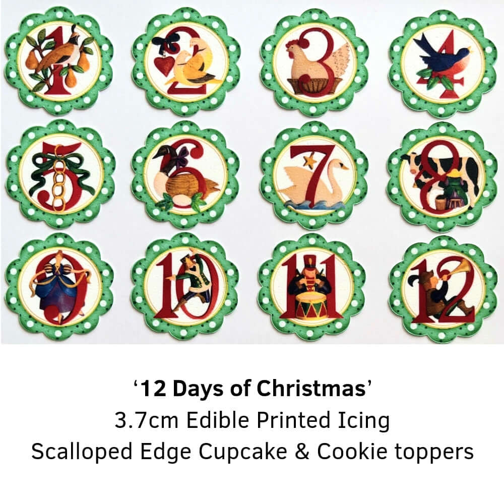 '12 Days Of Christmas' Edible Printed Icing Cupcake Toppers 3.7cm x 12 ...