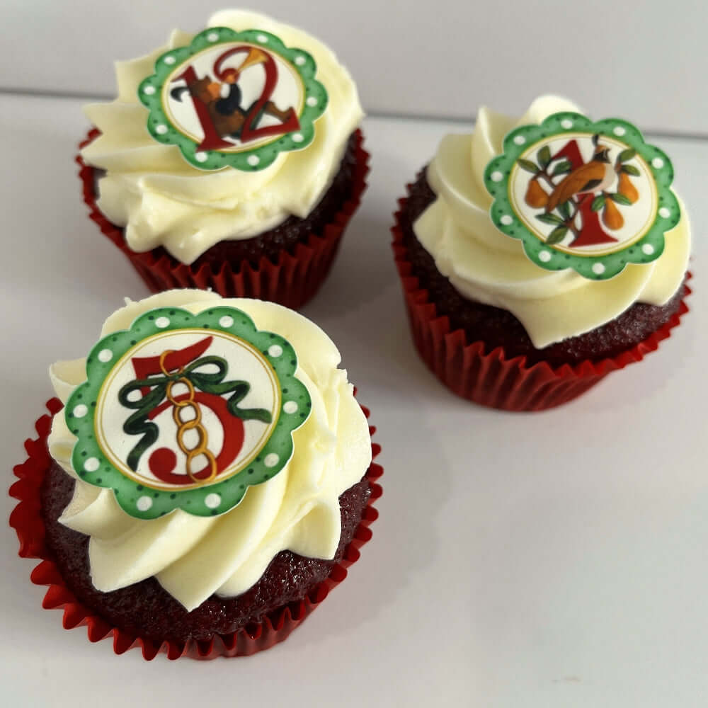 '12 Days Of Christmas' Edible Printed Icing Cupcake Toppers 3.7cm x 12 ...